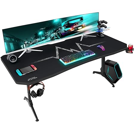 Amazon.com: Bestier 63 Inch Gaming Desk with Led Lights PC Gaming ...