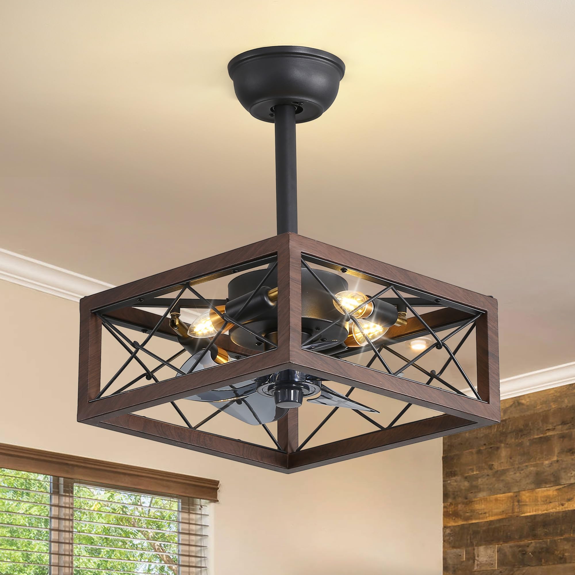 Dawn Whisper Caged Ceiling Fans with Lights, 18 Inch Ceiling Fans with ...