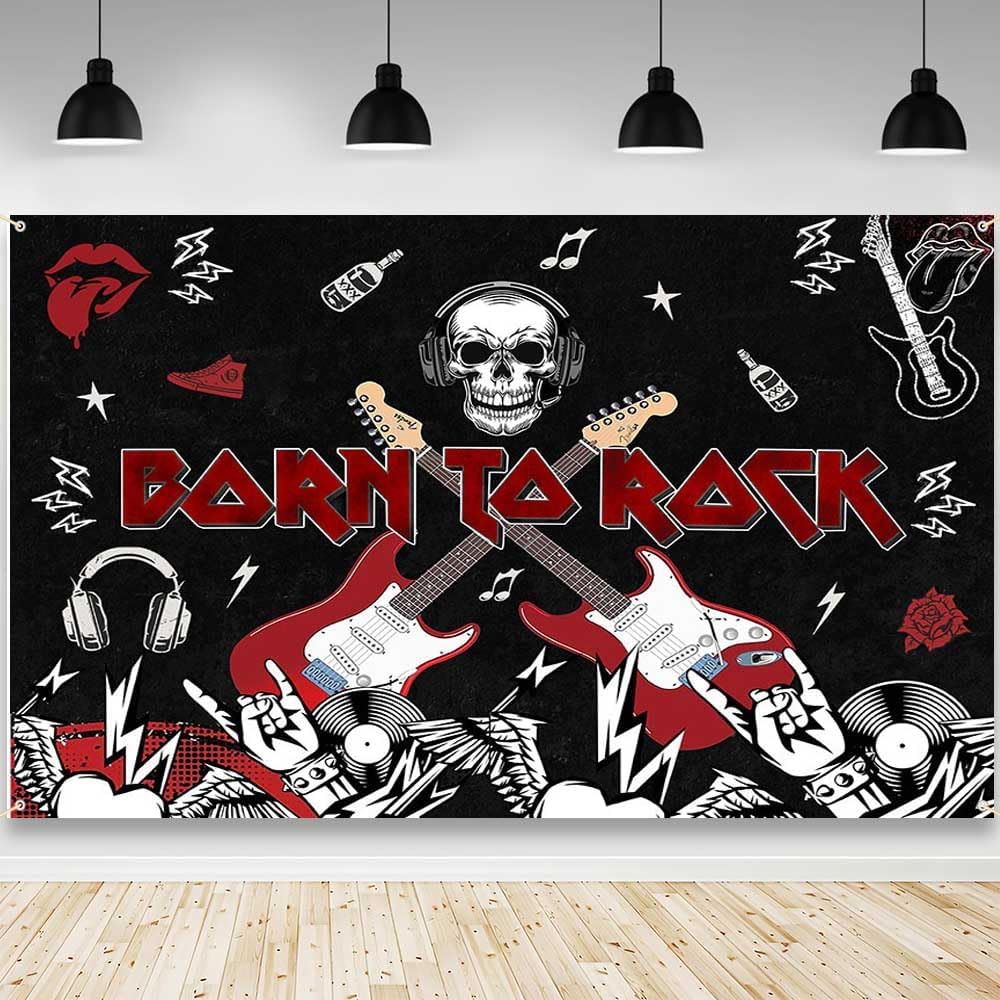 Amazon.com : AIBIIN Born to Rock Backdrop - Black & Red 1950s Rock ...