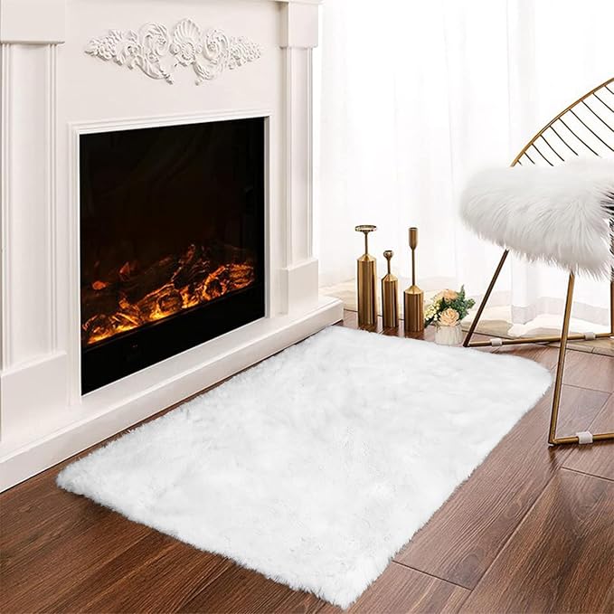 Amazon.com: Latepis White Faux Rabbit Fur Rug 2x3 Small Throw Rug Furry ...