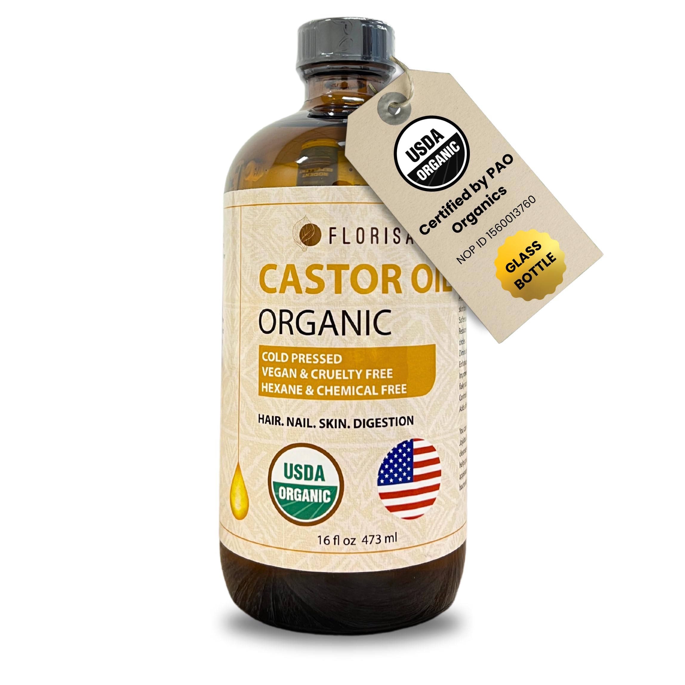 Amazon.com: Florisan Organic Castor Oil Cold Pressed Hexane Free, USDA ...