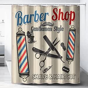 Amazon.com: INSFBRB Barber Shop Fabric Shower Curtain,Vintage Hair Cut ...