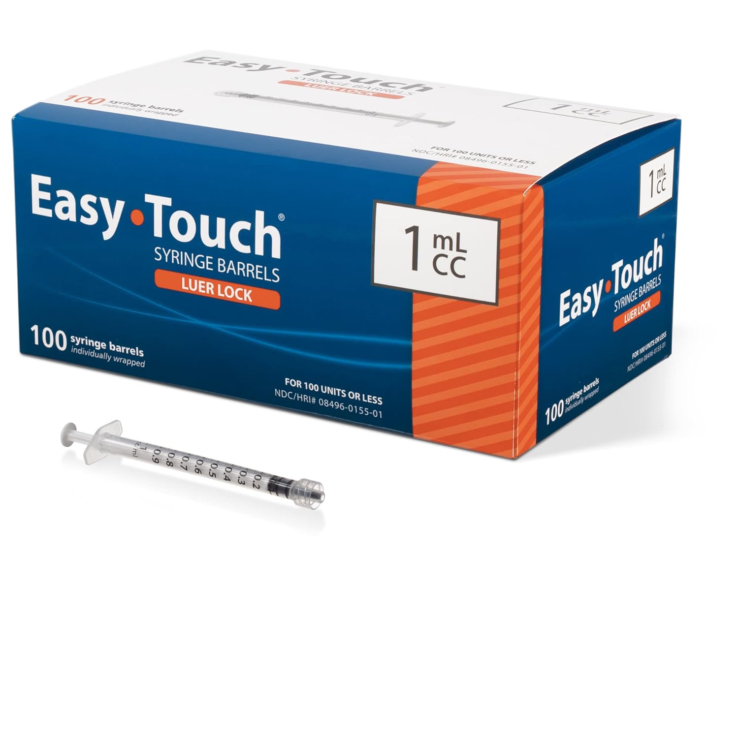 EasyTouch Luer-Lock Syringe Barrel, 1ML Syringe, Pack of 100 : Amazon ...