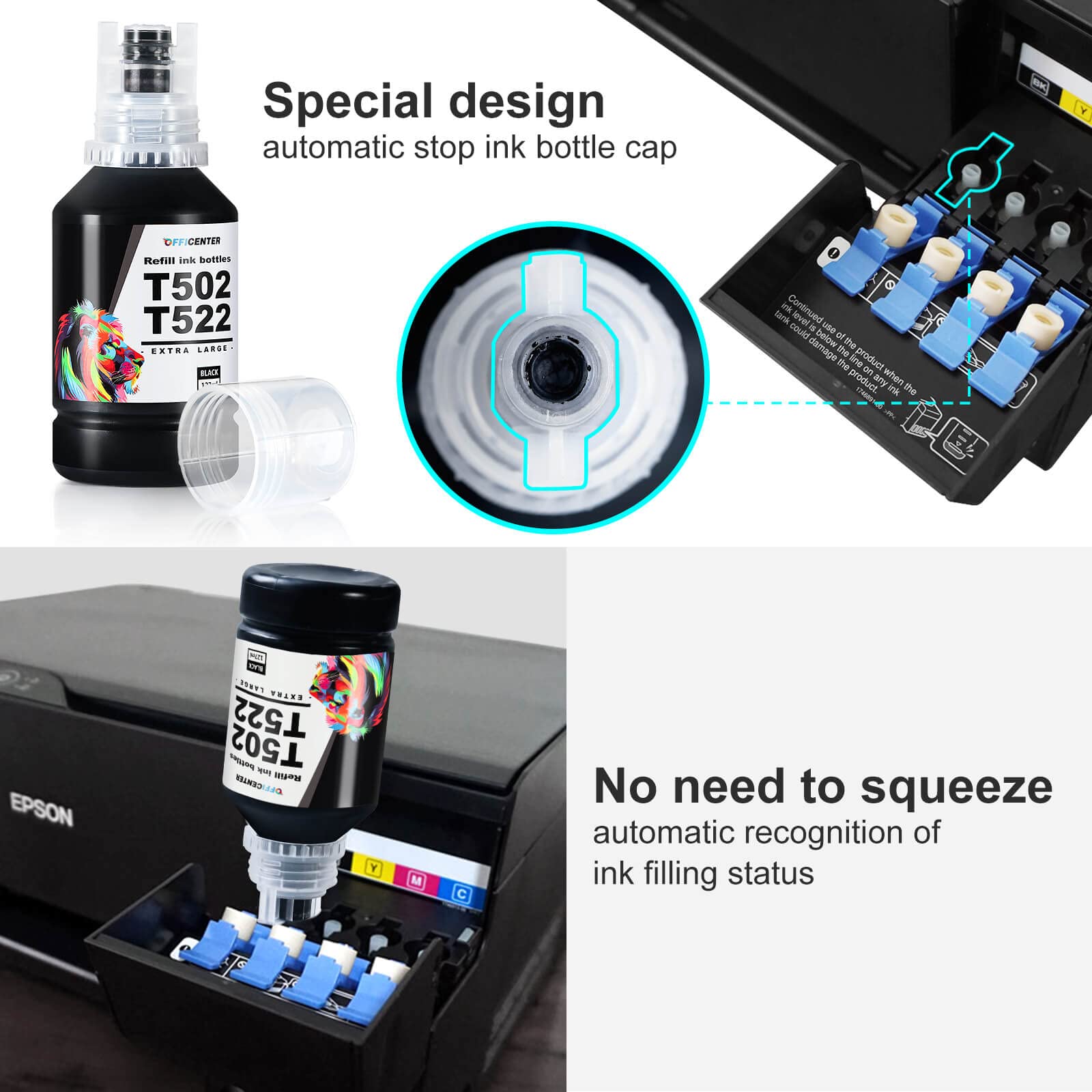 Snapklik.com : OFFICENTER T502 502 T522 522 Black Ink Refill Bottles ...