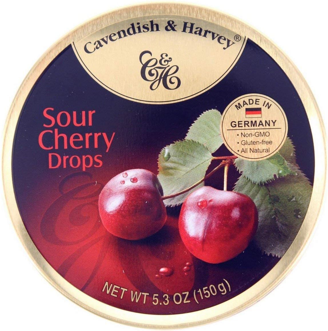 4 Pack Cavendish & Harvey Hard Candy Drops 5.3-Ounce Tins (Sour Cherry ...