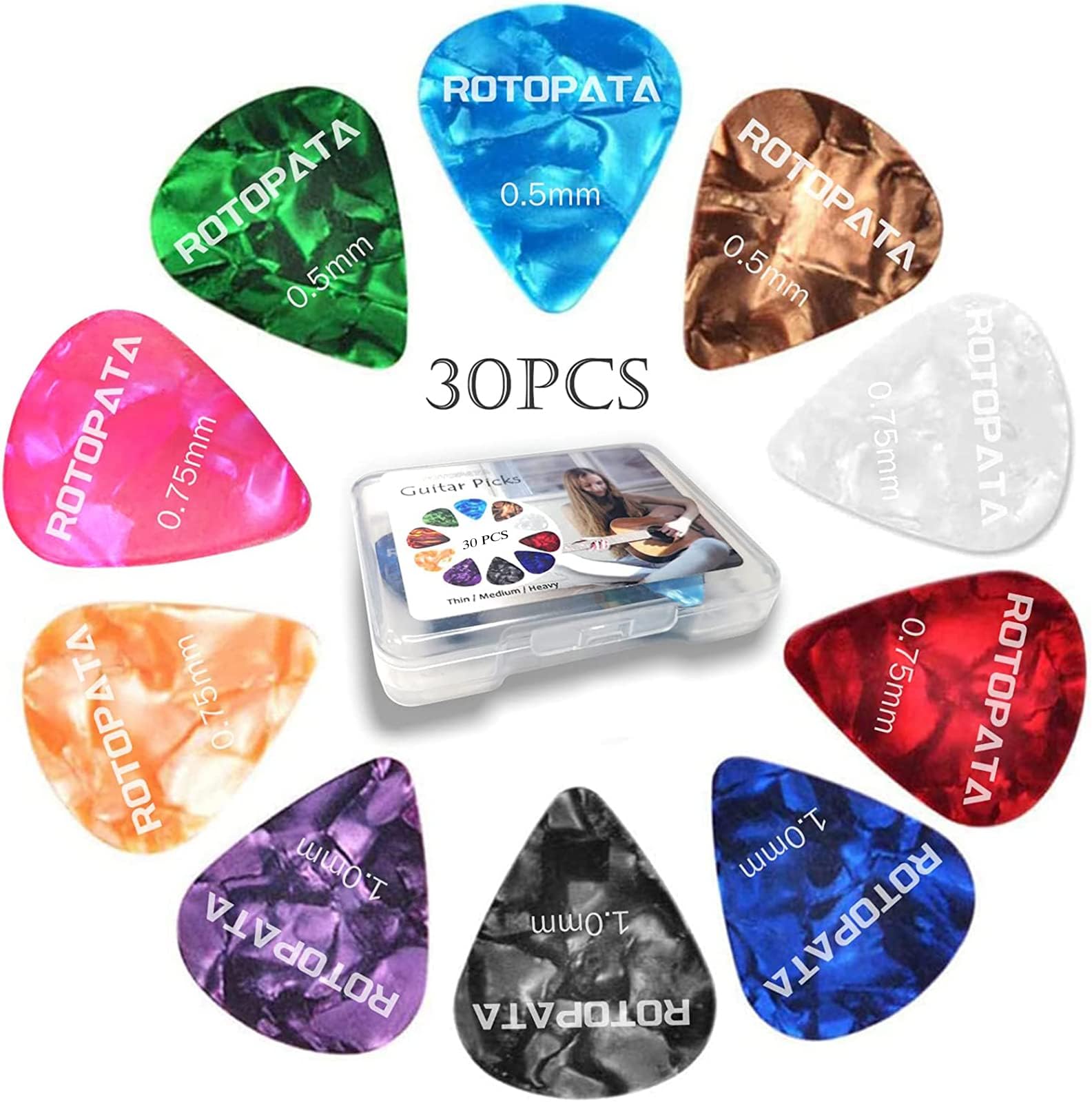 30 Pcs Guitar Picks Variety, Colorful Premium Celluloid Picks with ...