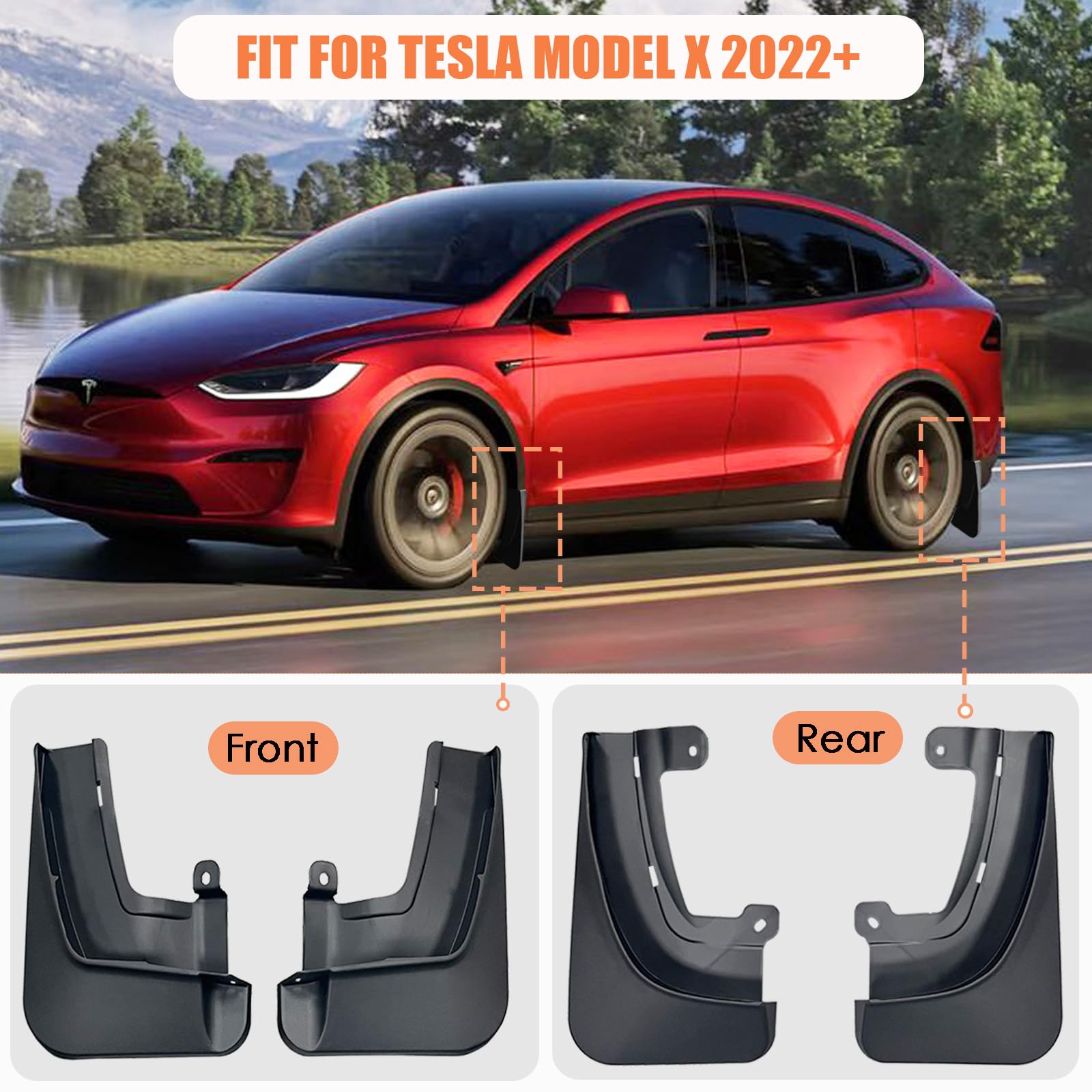 Snapklik.com : Mud Flaps For Tesla Model X/X Plaid 2022 2023 2024 ...