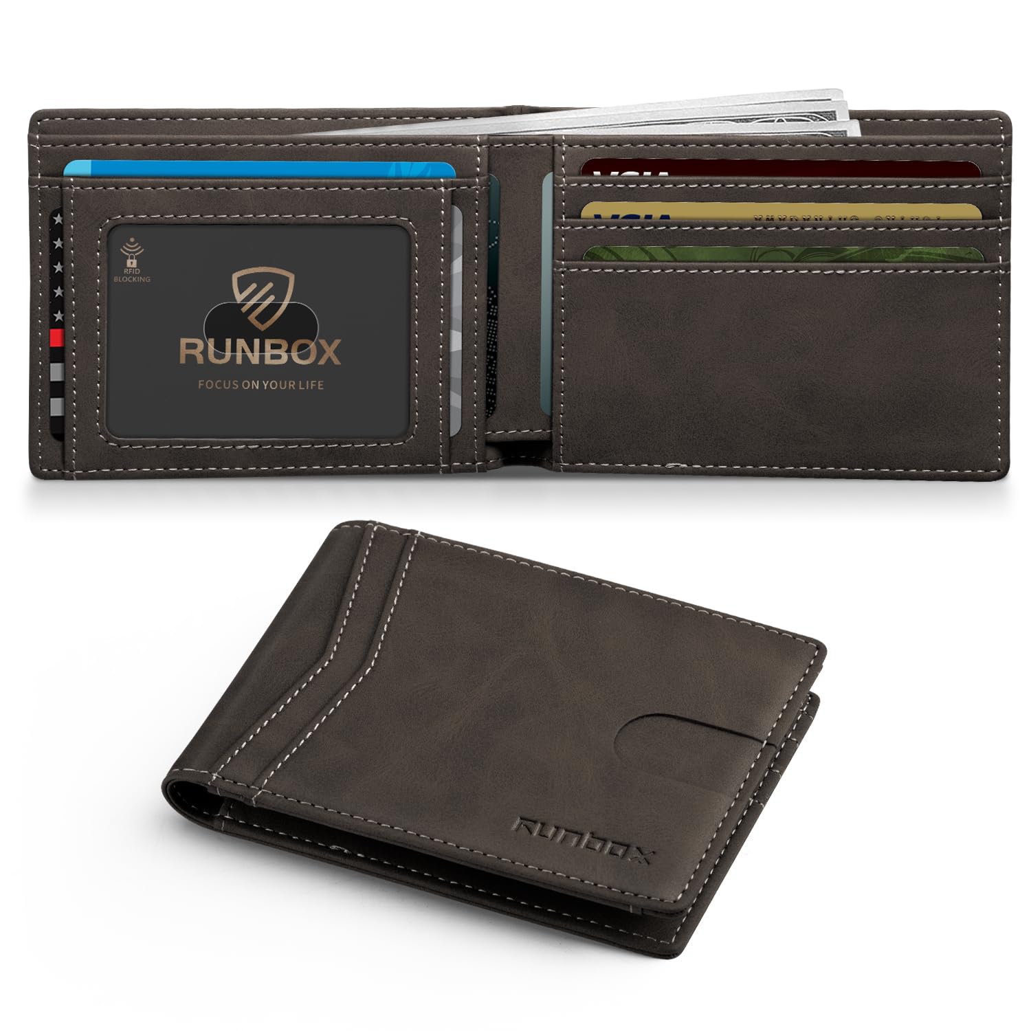 Amazon.com: RUNBOX Wallet for Men,Mens Wallet,Slim Leather Bifold,RFID ...