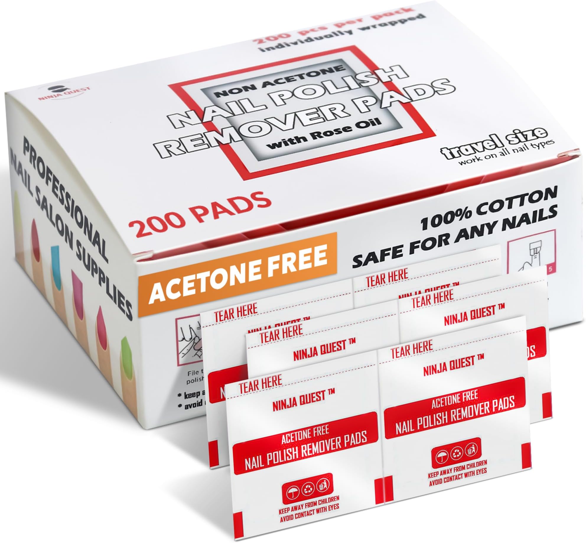 Amazon.com : Nail Polish Remover Pads 100% Non Acetone - 200 Pack of ...