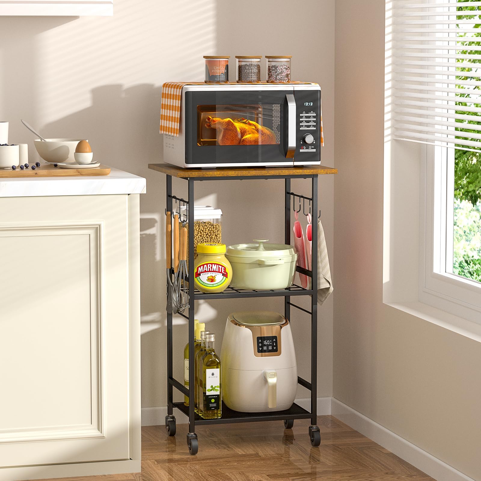 Amazon.com: Amazon Basics Portable Kitchen 3-Tier Storage Rack on ...