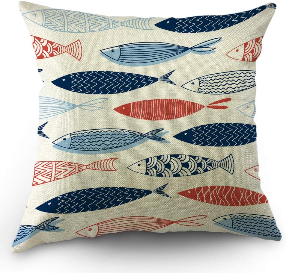 Amazon.com: DECOPOW Embroidered Navy Fish Decor Pillow Cover,12X20 ...
