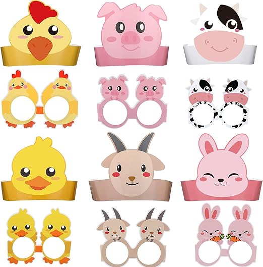 Amazon.com: 48 Pieces Farm Animal Paper Eyeglasses Farm Animal Birthday ...
