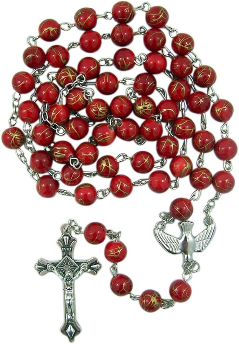 Amazon.com: Catholic Confirmation Red and Gold Acrylic Bead Rosary with ...