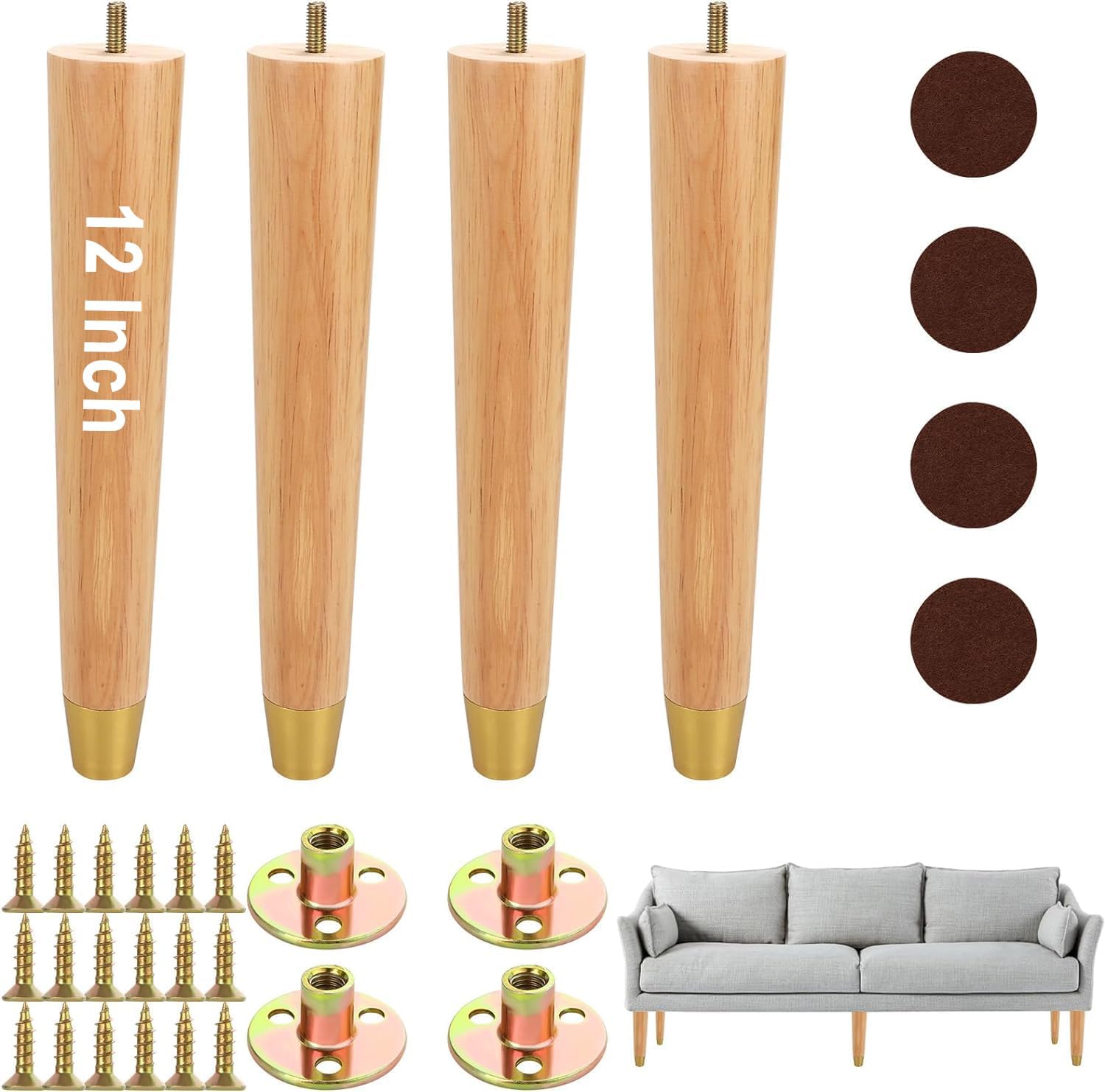 Amazon.com: JMIATRY 4 Pack Tapered Wood Furniture Legs 12 Inch Wooden ...