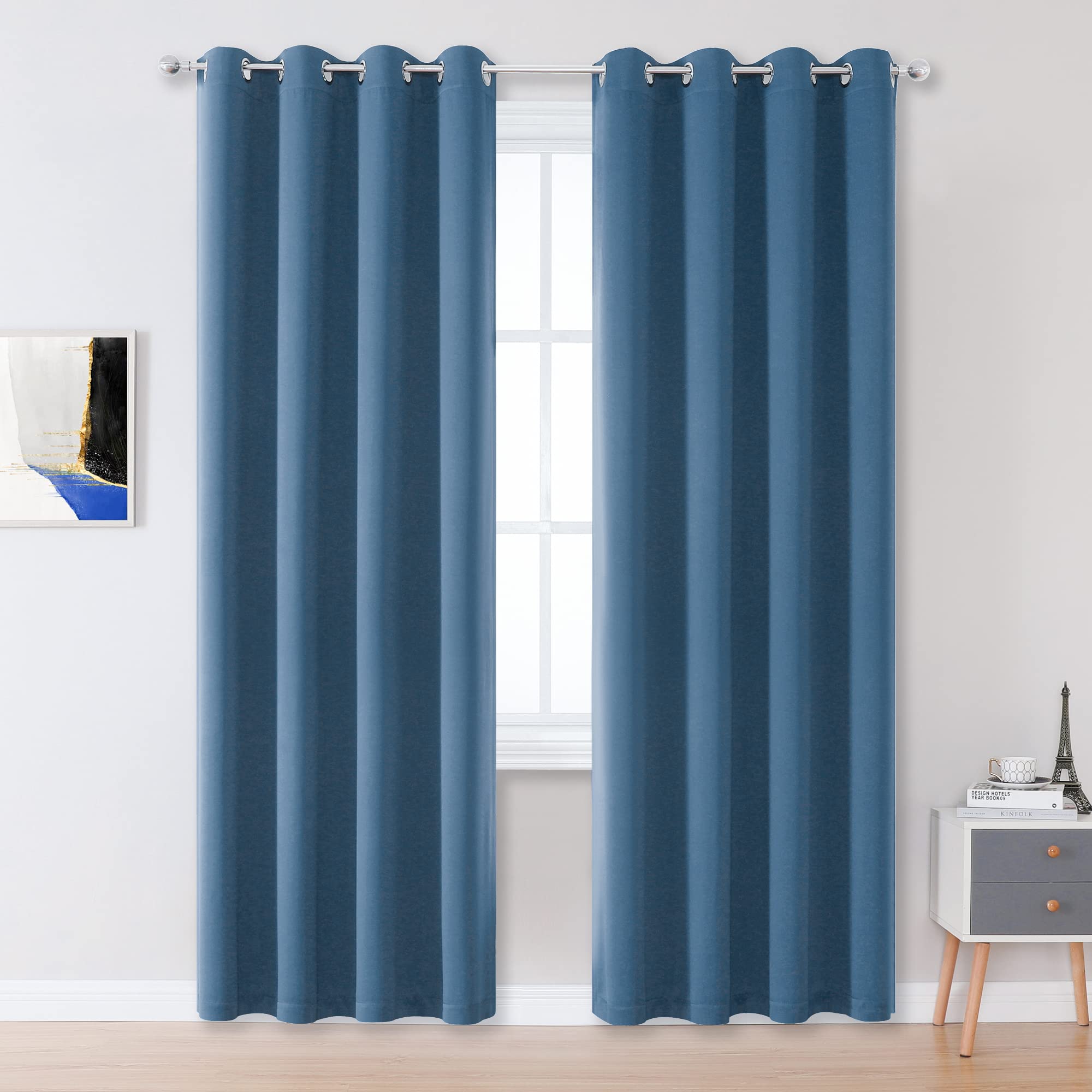Amazon.com: DUALIFE Midnight Blue Bedroom Blackout Curtains - Denim ...