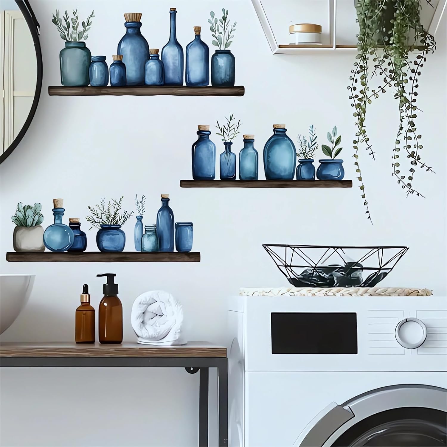 Amazon.com: sacinora Blue Shelf Wall Stickers, Bottle Organizer Green ...