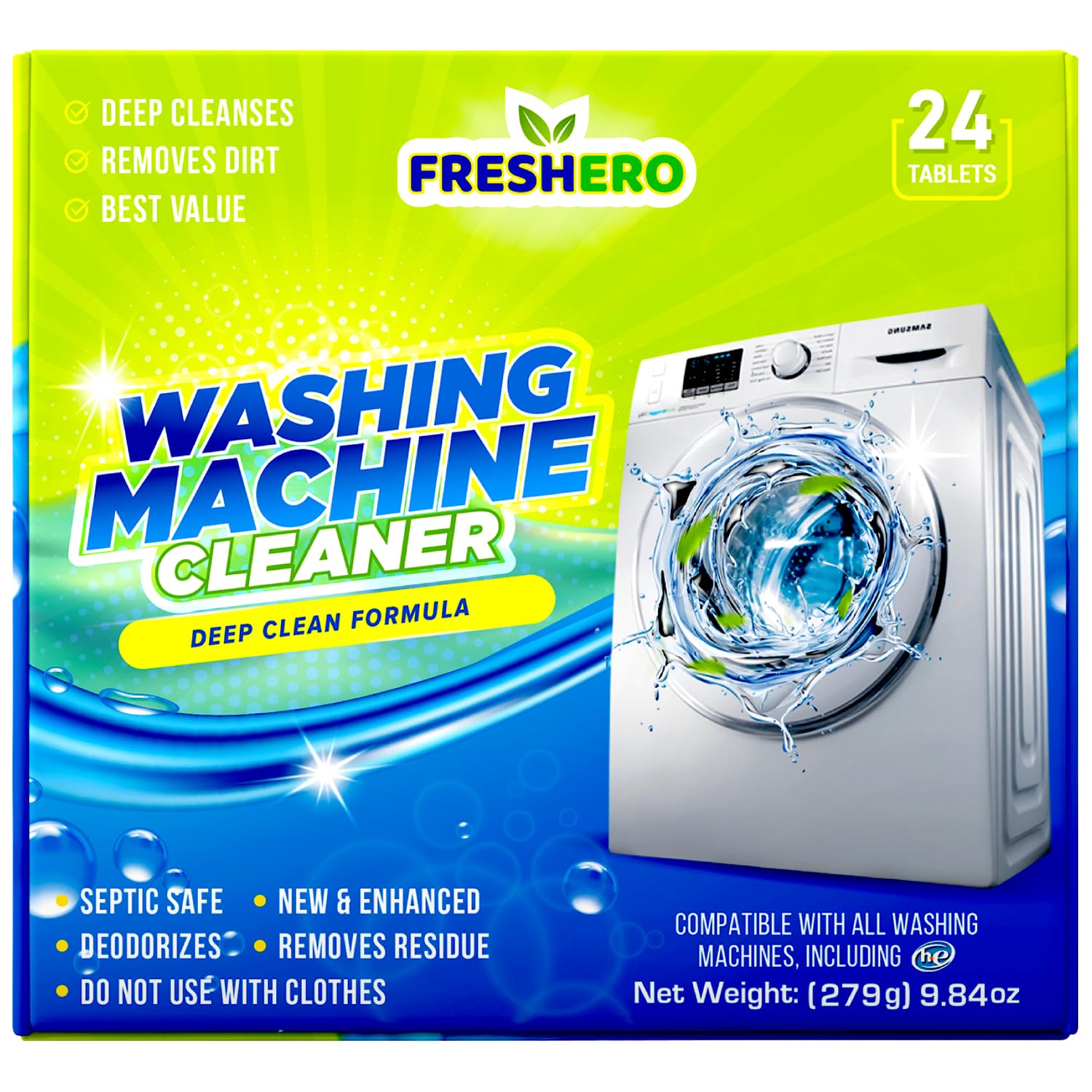 Snapklik.com : Freshero Washing Machine Cleaner Tablets 24 Pack Descaler & Deep Cleaning ...