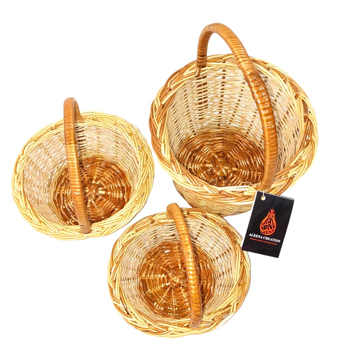 ALEENA CREATION Round Deep Handle Cane Wicker Bamboo Baskets ...