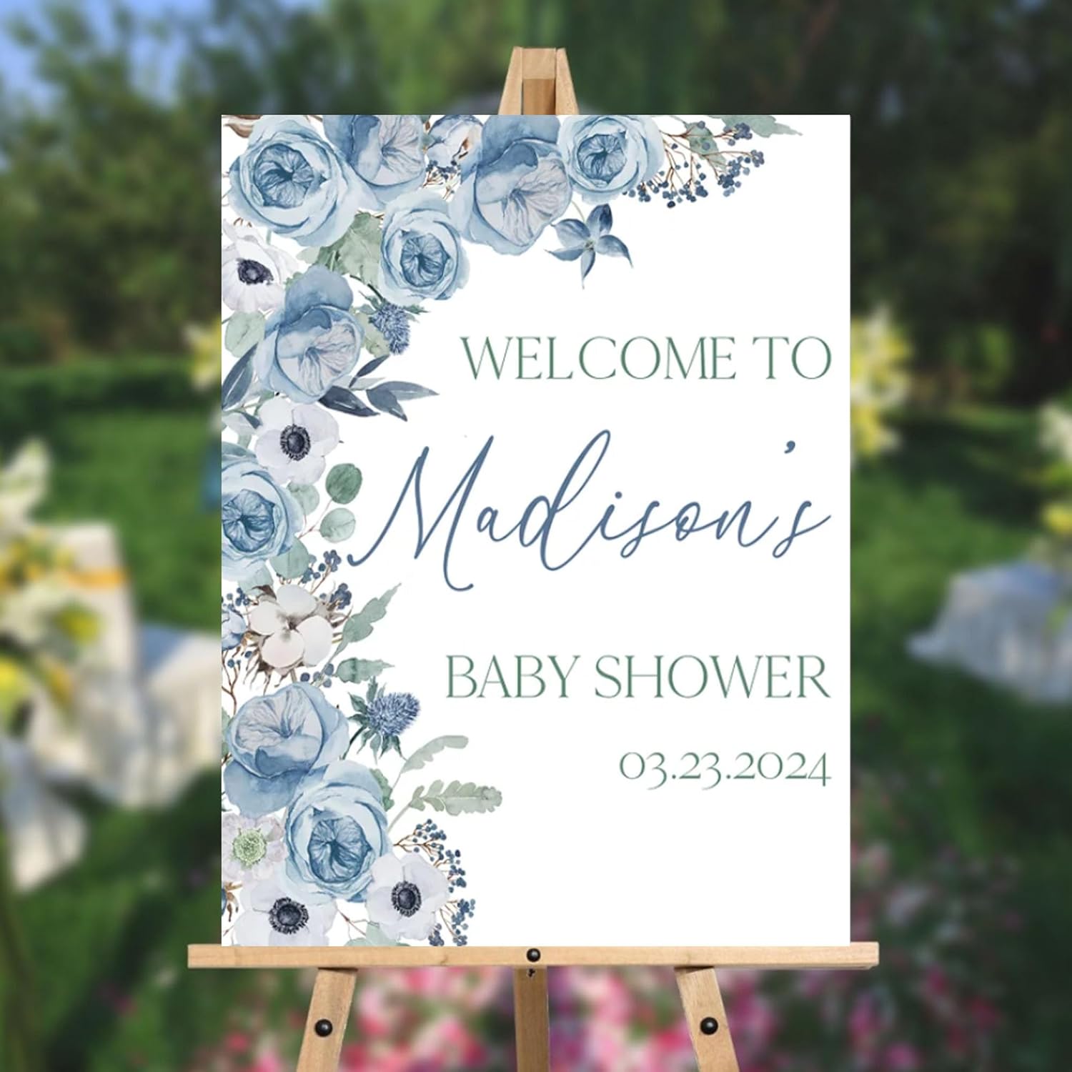 Amazon.com: Editable Boy Baby In Bloom Baby Shower Welcome Sign, Blue ...