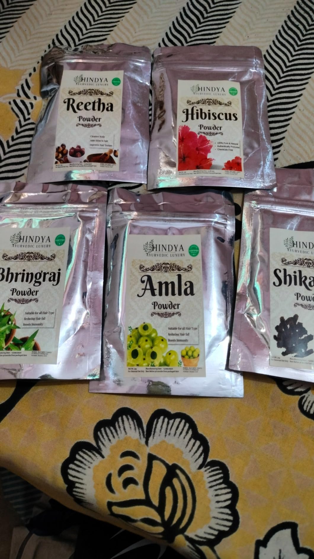 Amla Reetha Shikakai, Bhringraj and Hibiscus Powder for Hair (Pack of 5 ...