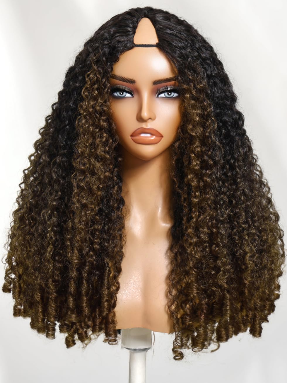 Amazon.com : UNICE InvisiBlend V Part Wig Human Hair Curly Drawstring Wig with Finger Coil Ends ...