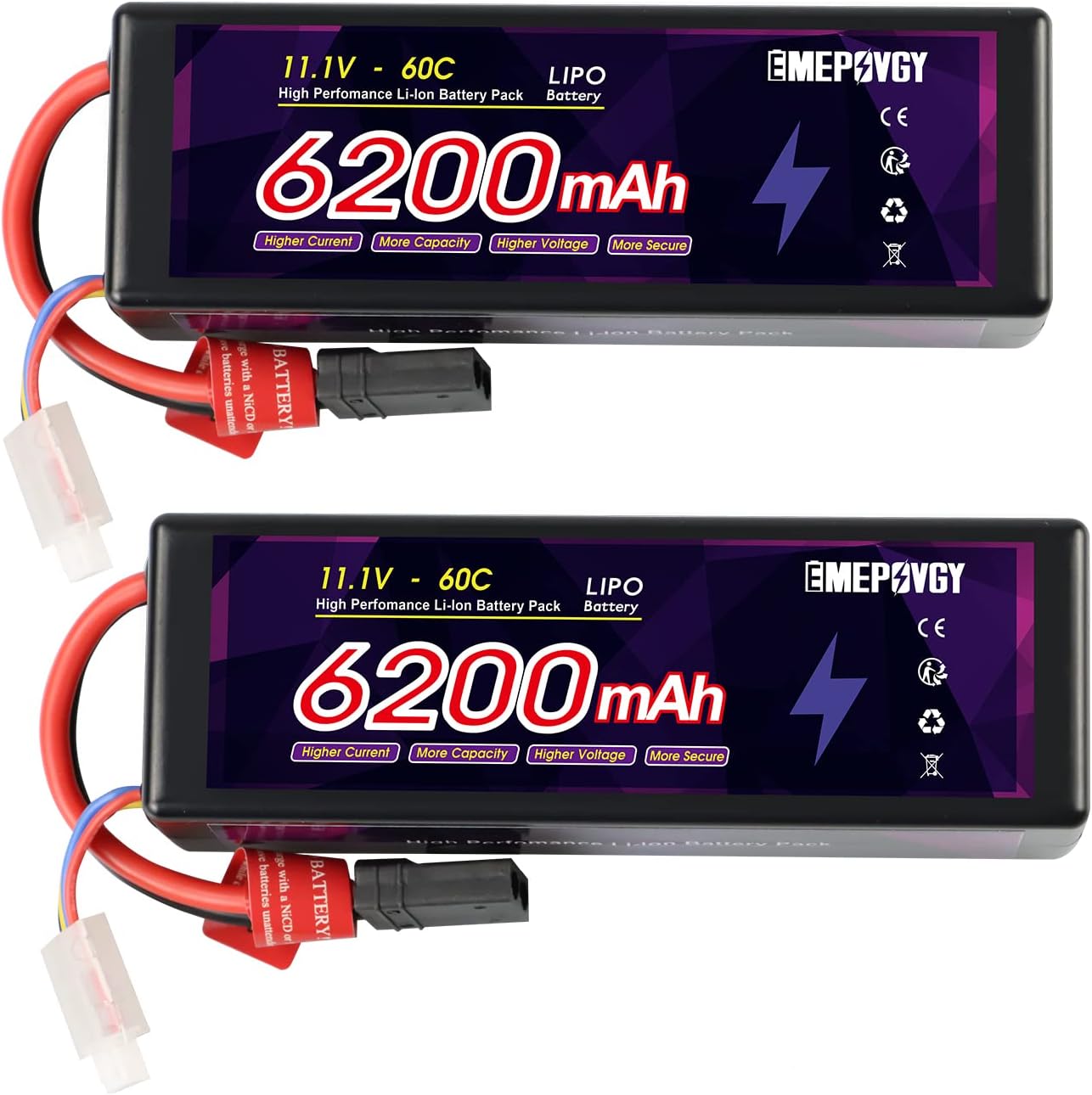 Amazon.com: EMEPOVGY 3S Lipo Battery 11.1V 60C 6200mAh Lipos Hard Case ...