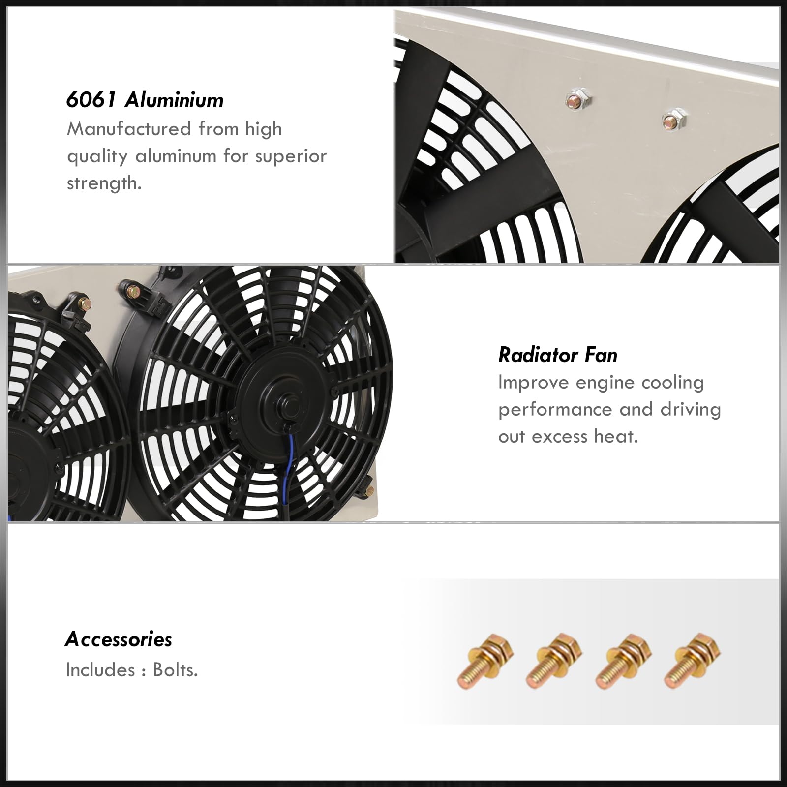 Manual Transmission Cooling Upgrade Aluminum Radiator Fan Shroud + Dual ...