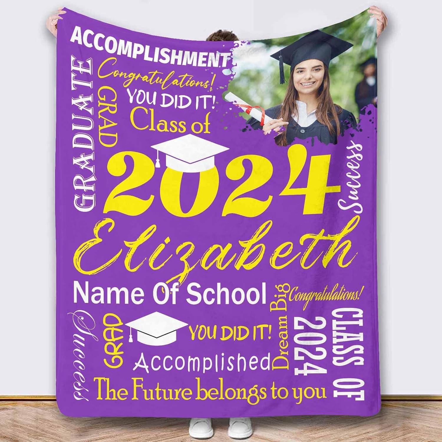 Amazon.com: MyPhotoPrint Custom Graduation Blanket Graduate 2024 Throw ...