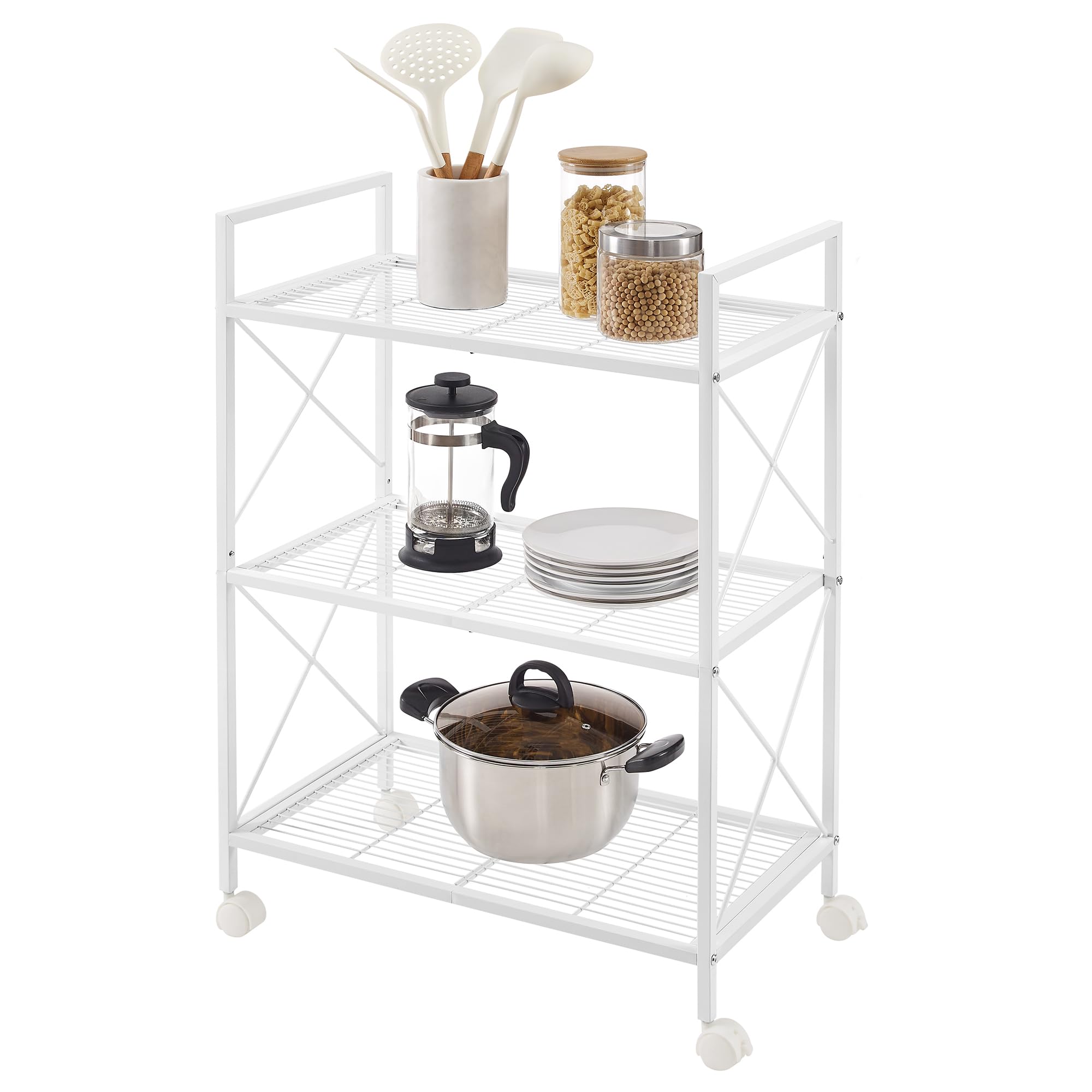 SONGMICS 3-Tier Metal Storage Rack with Wheels, Mesh Shelving Unit with ...