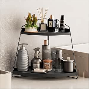 Puricon Corner Bathroom Counter Organizer, 2-Tier Wood Countertop ...
