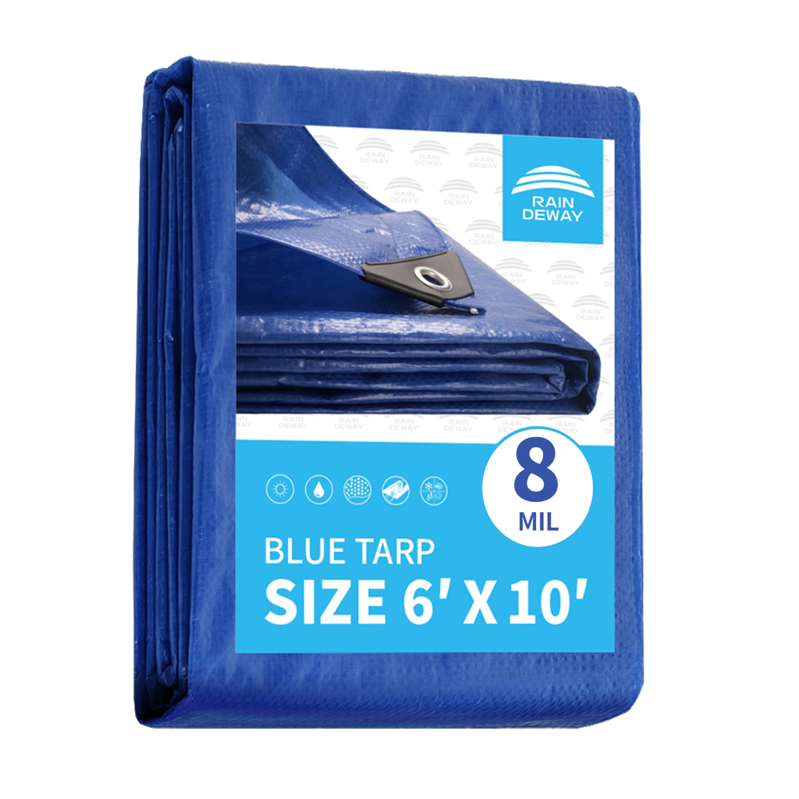 Blue Tarp 6x10 Feet 8 Mil, UV Resistant, Durable, Multipurpose ...