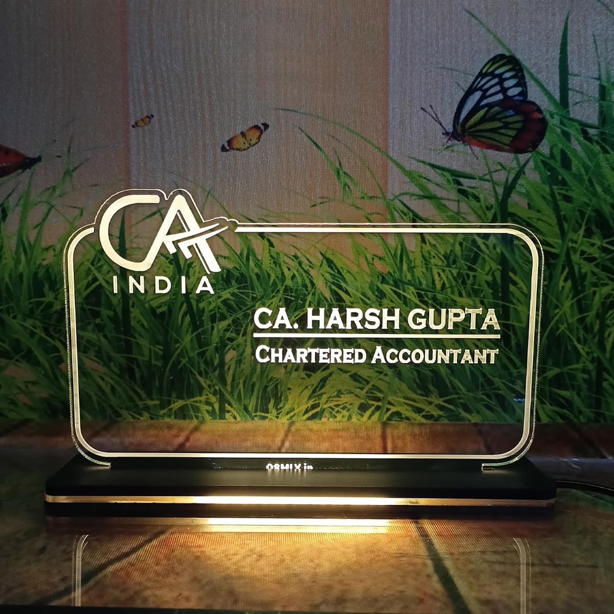 OSMLY CA Name Plate, Acrylic Laser Engaved Name Plate, LED Glowing Name ...