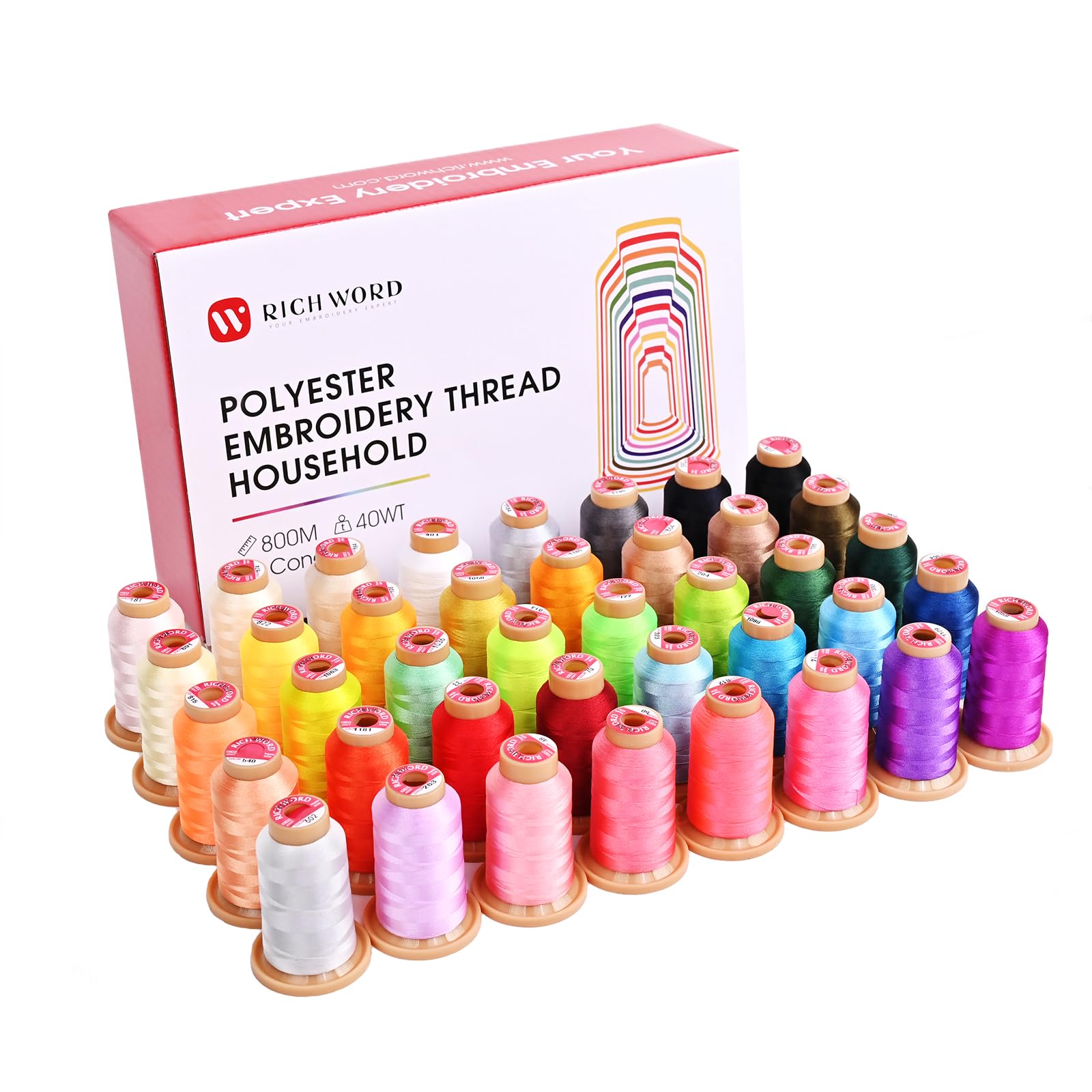 Amazon.com: RICHWORD 800M 40 Colors Embroidery Machine Thread,40WT(108D ...