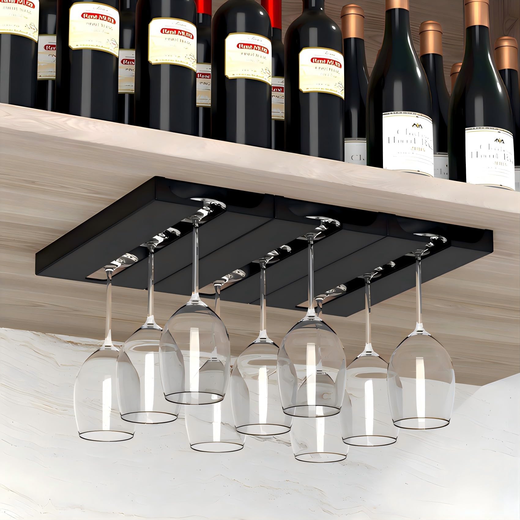 Dianoo 18cm Black Wine Glass Rack Under Cabinet, Hanging Stemware ...