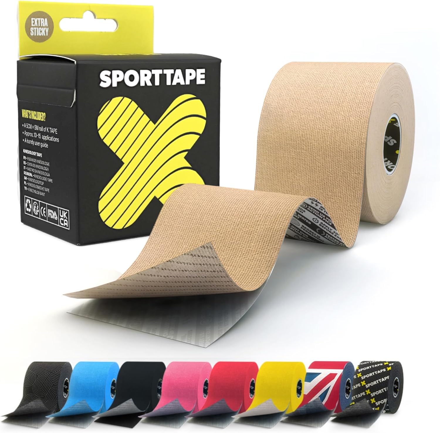 SPORTTAPE Extra Sticky Kinesiology Tape, 5cm x 5m - Beige ...