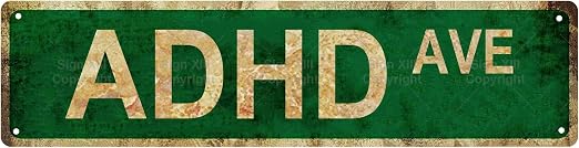 ADHD Ave” humorous metal sheet signage-perfect for home, bar, cafe and ...