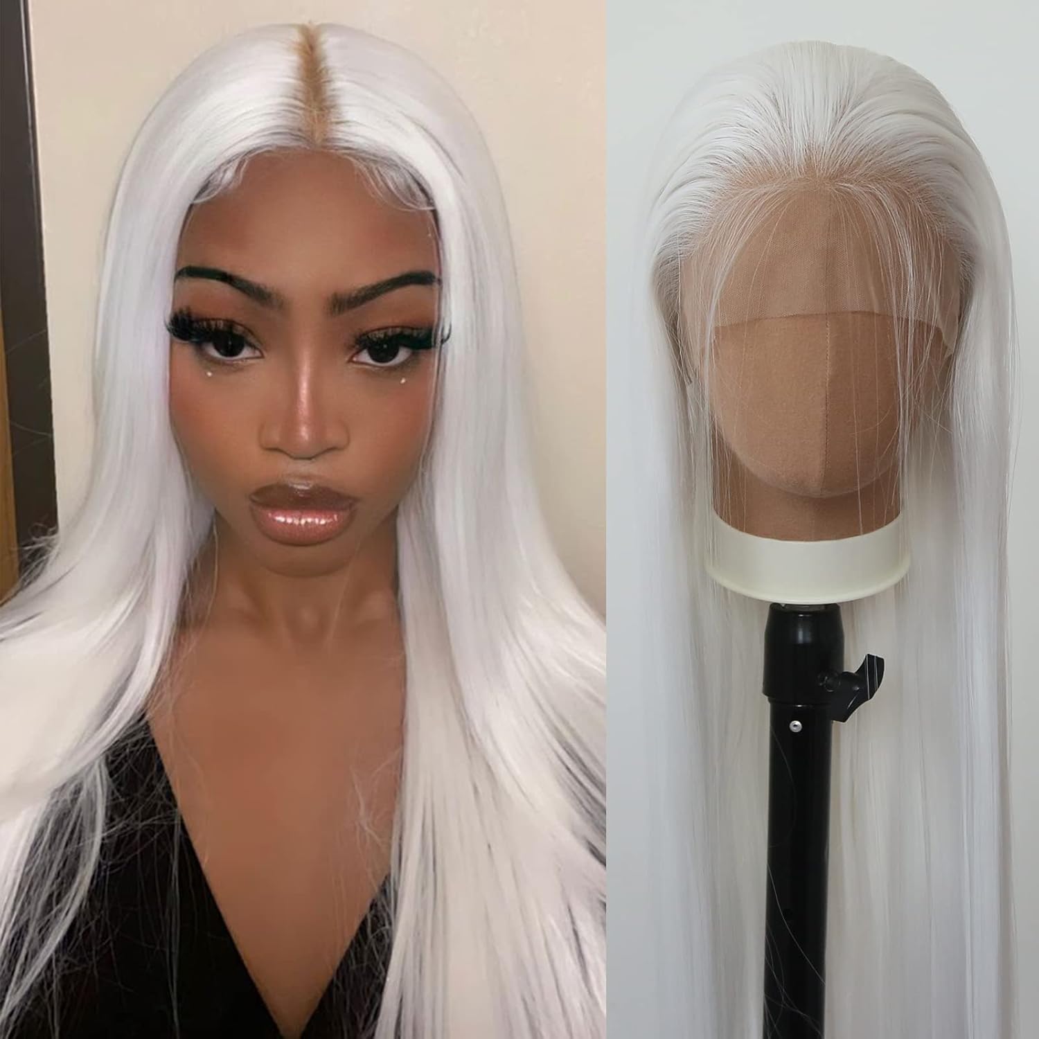 Towarm White Wig Long Straight Snow White Synthetic Lace Front Wigs Pre ...