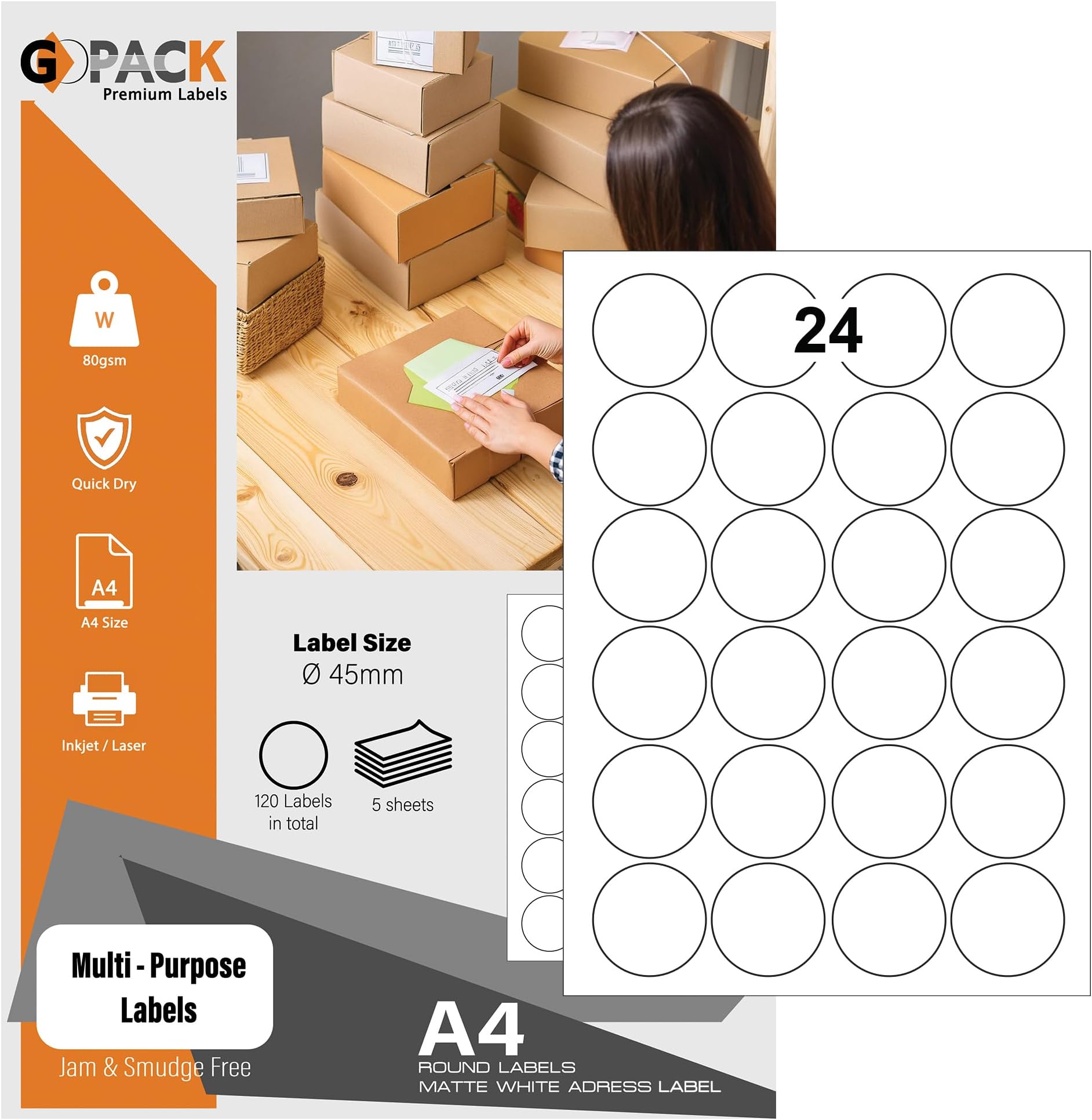 Creavvee 24 Round Sticker per Sheet, 25 A4 Sheets, Art & Craft ...