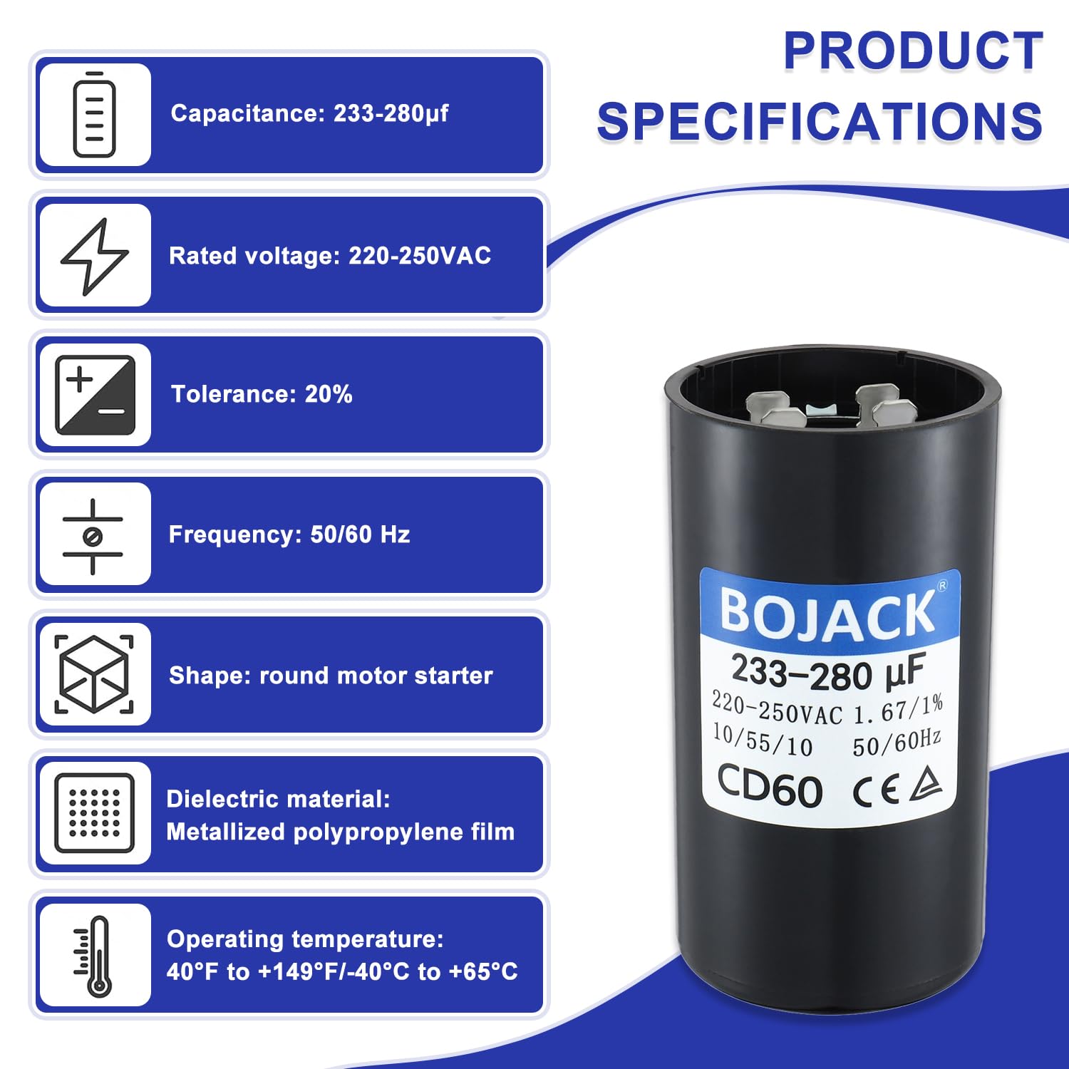 Snapklik.com : 233-280 uF/MFD 220-250 VAC 50/60 Hz Universal Round ...