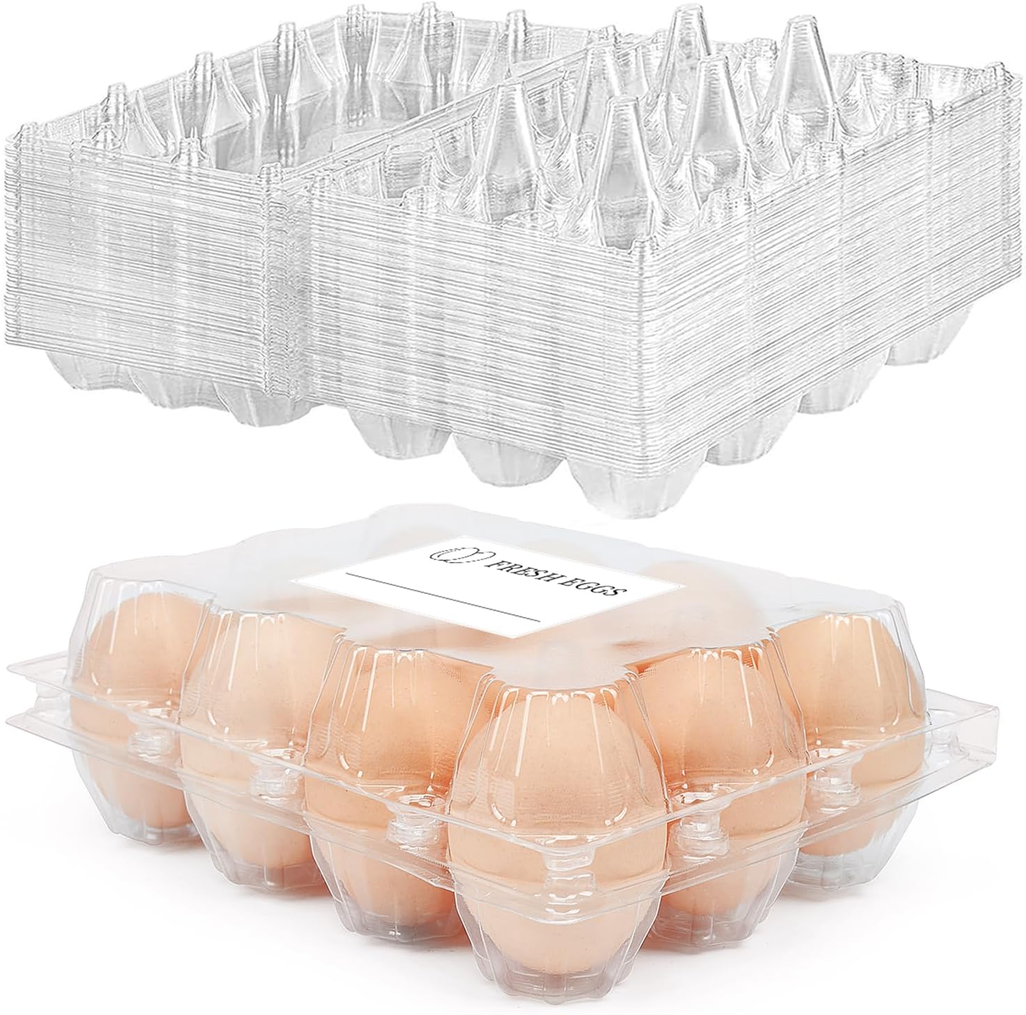 Amazon.com: 100 Pack Clear Plastic Egg Cartons With Free Labels - Holds ...