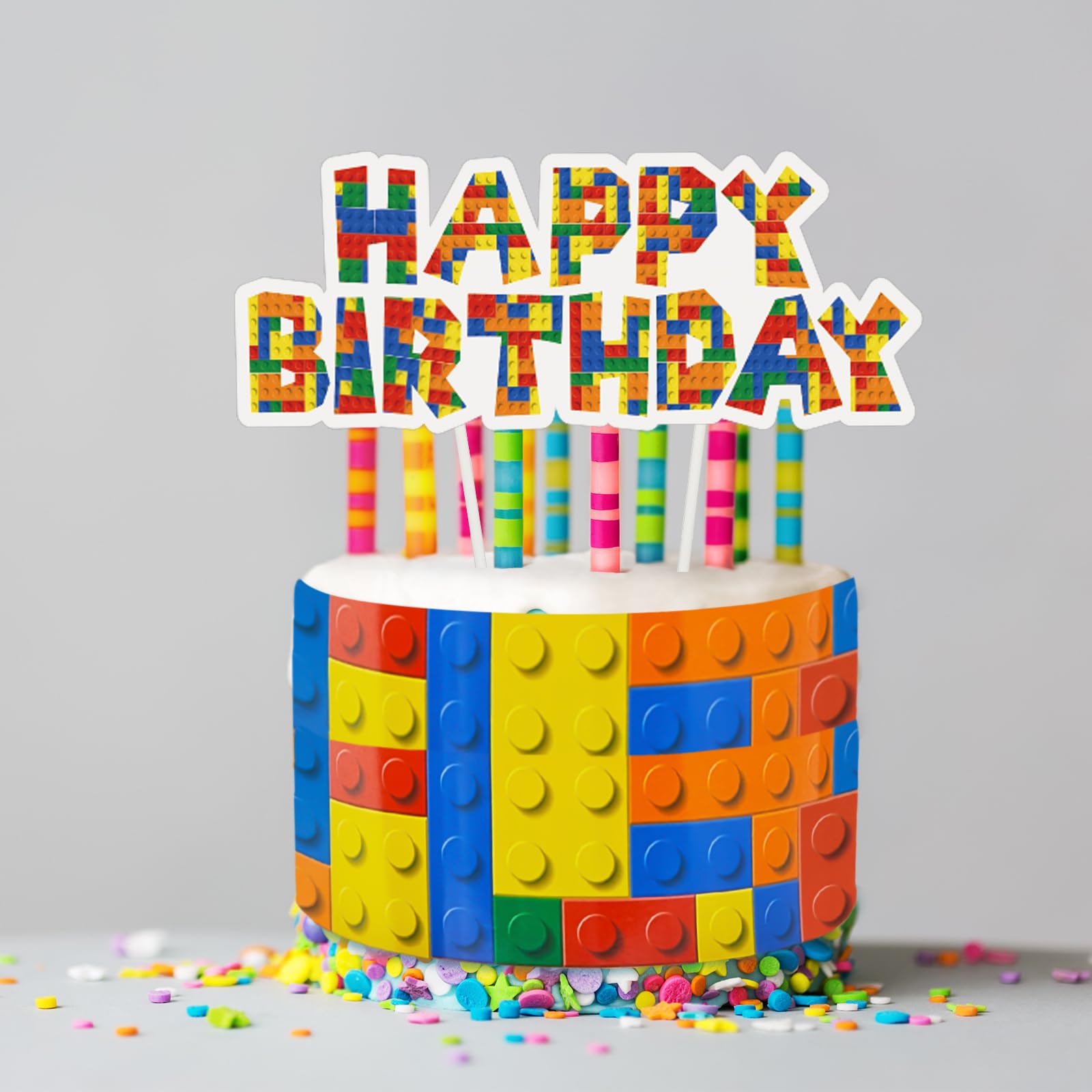 Snapklik.com : 9 Pcs Building Block Cake Topper Happy Birthday Block ...