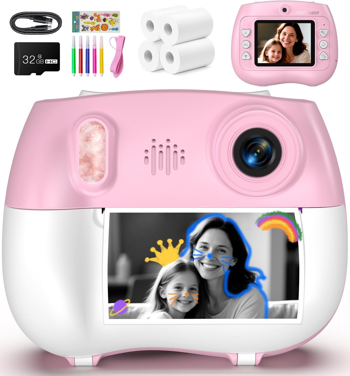 Amazon.com : Kids Camera Instant Print - Front Rear Dual Selfie Kid ...