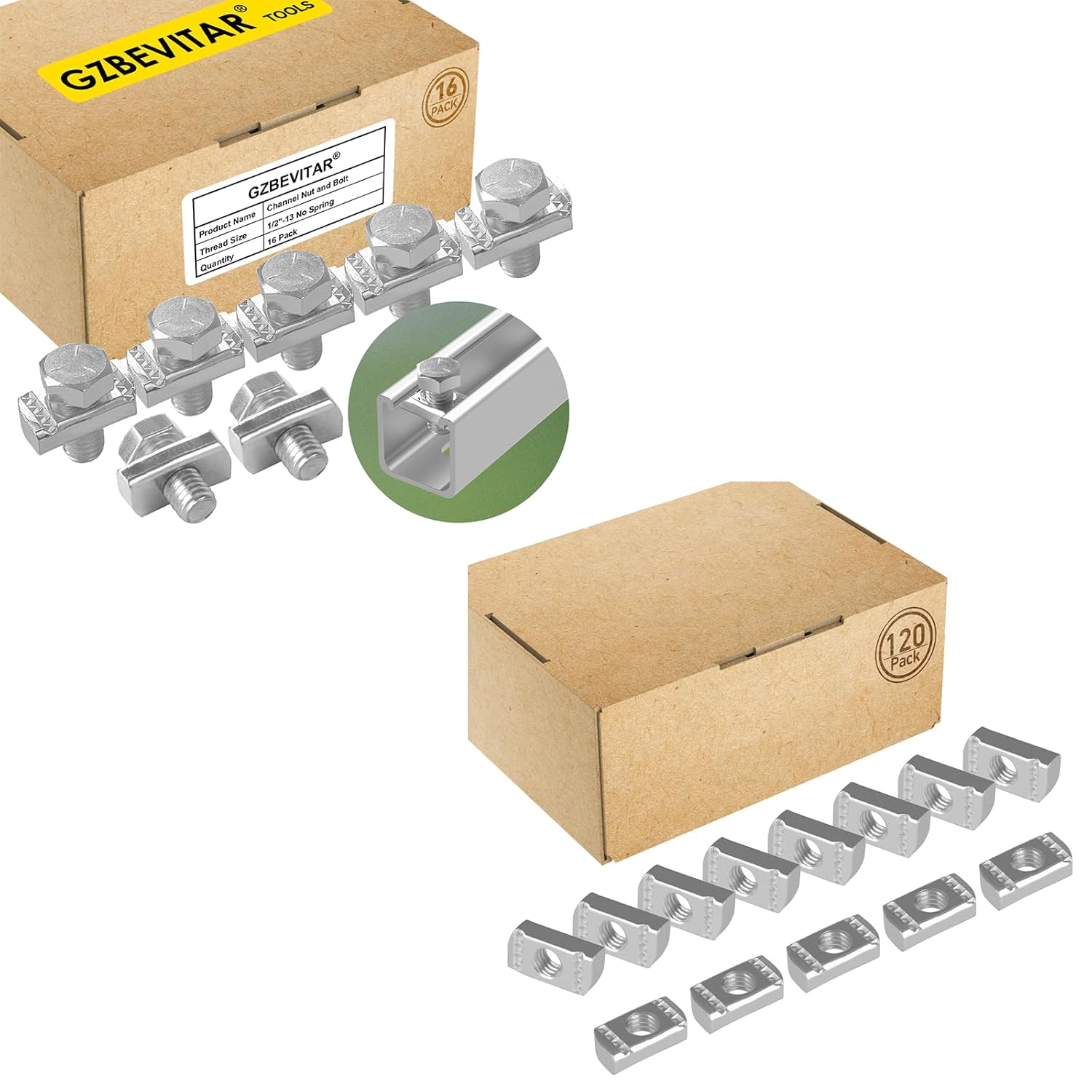 GZBEVITAR Strut Channel Nut and Bolt - 1/2" x 15/16" for 1-5/8" Strut ...