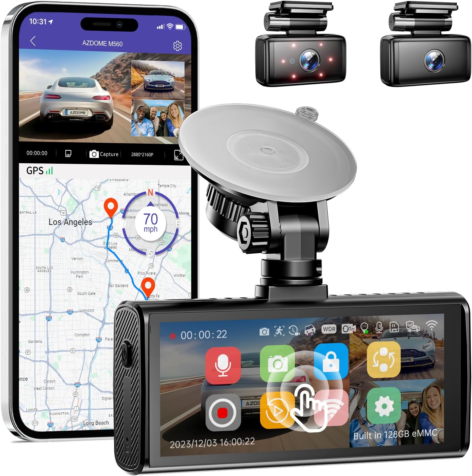 Amazon.com: AZDOME M550 Max 4K 3 Channel Dash Cam, Dual STARVIS Sensors ...