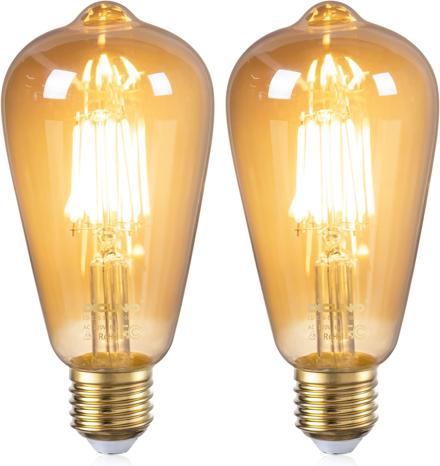 DiCUNO E26 Edison Bulbs 60W, 2200K Amber Warm, 6W LED Edison Bulb ST64 ...