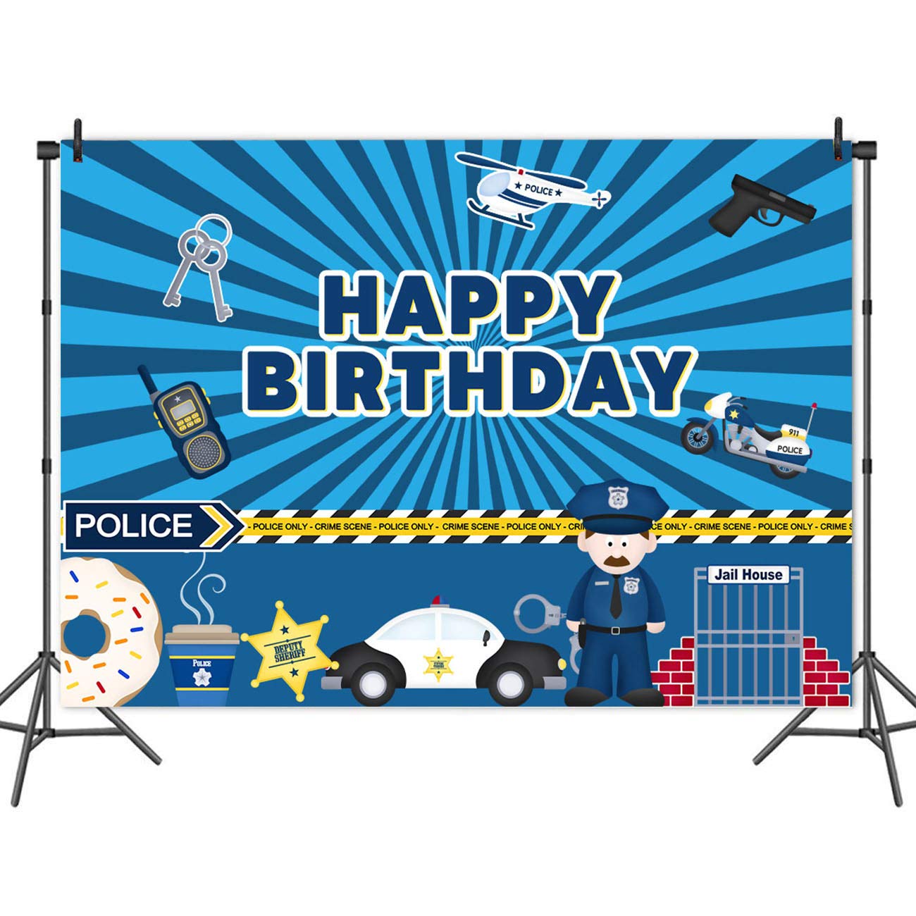 Police Birthday Party Themed Photography Backdrops Policeman Police Car ...