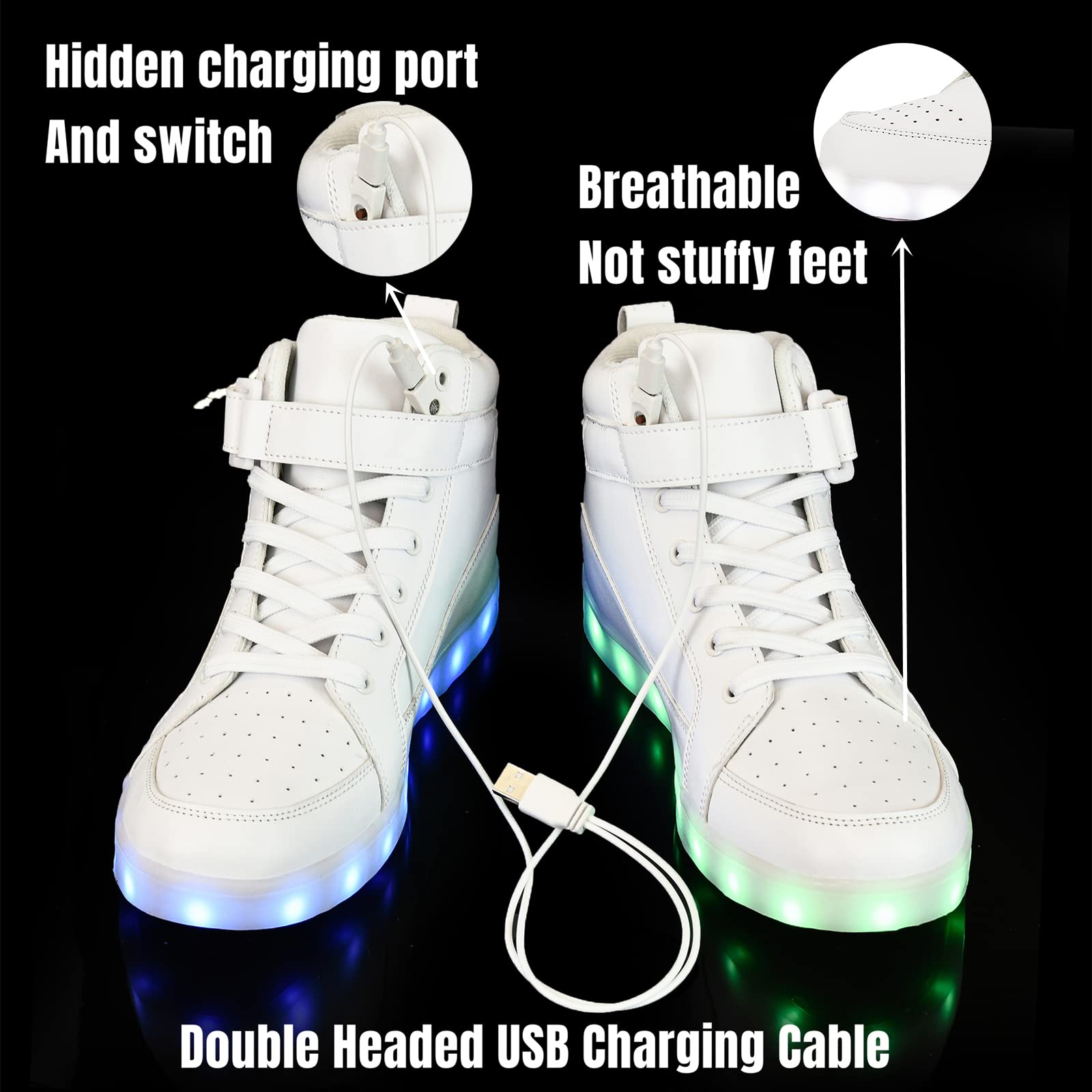 Snapklik.com : LED Light Up Shoes For Men USB Recharging High Top ...