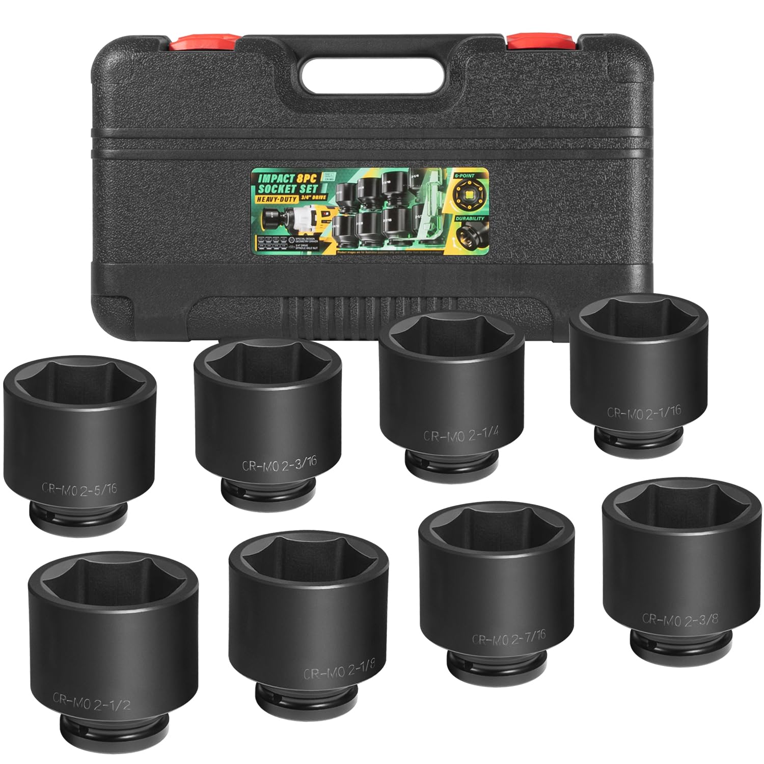 8PCS 3/4" Drive Spindle Axle Nut Impact Large Socket Set, 2-1/16" to 2 ...