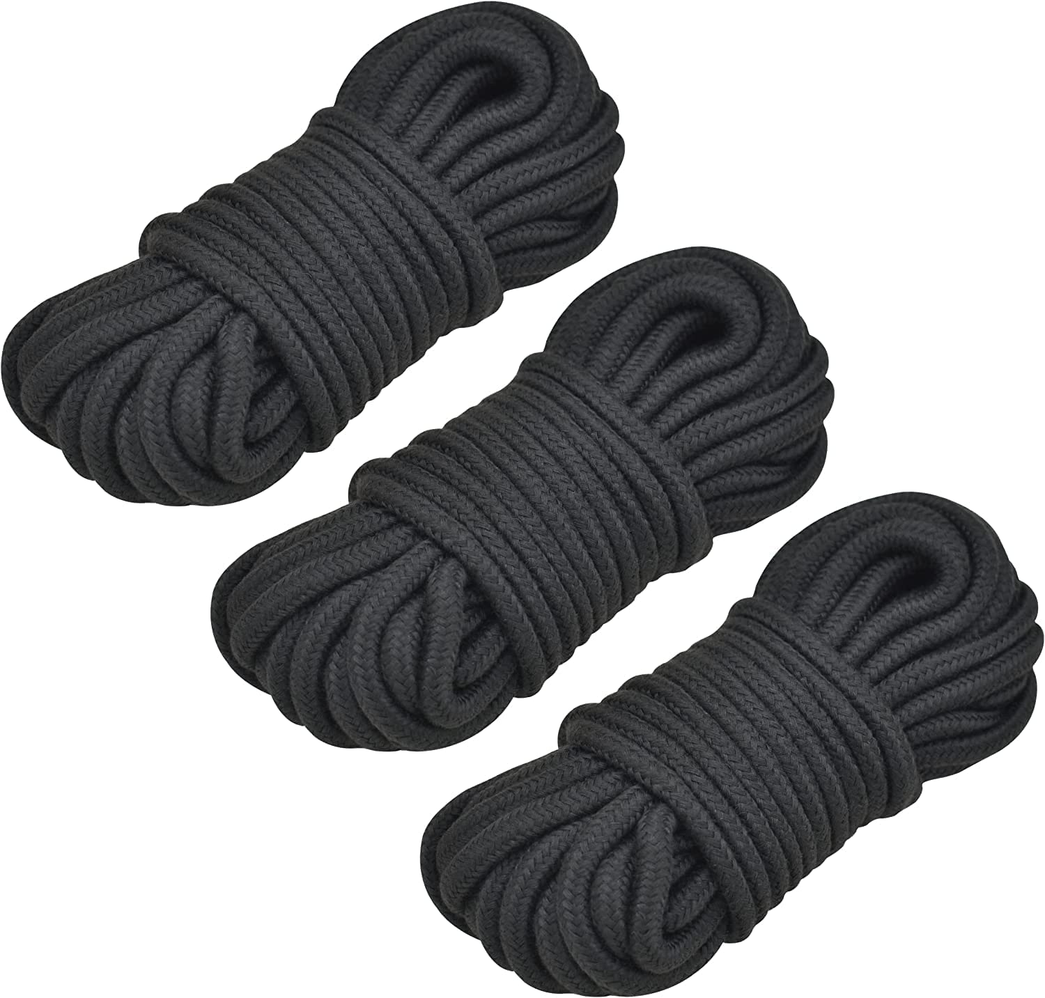 Soft Cotton-Rope 3pack Black 32 feet 10m Multi-Purpose Braided Rope ...