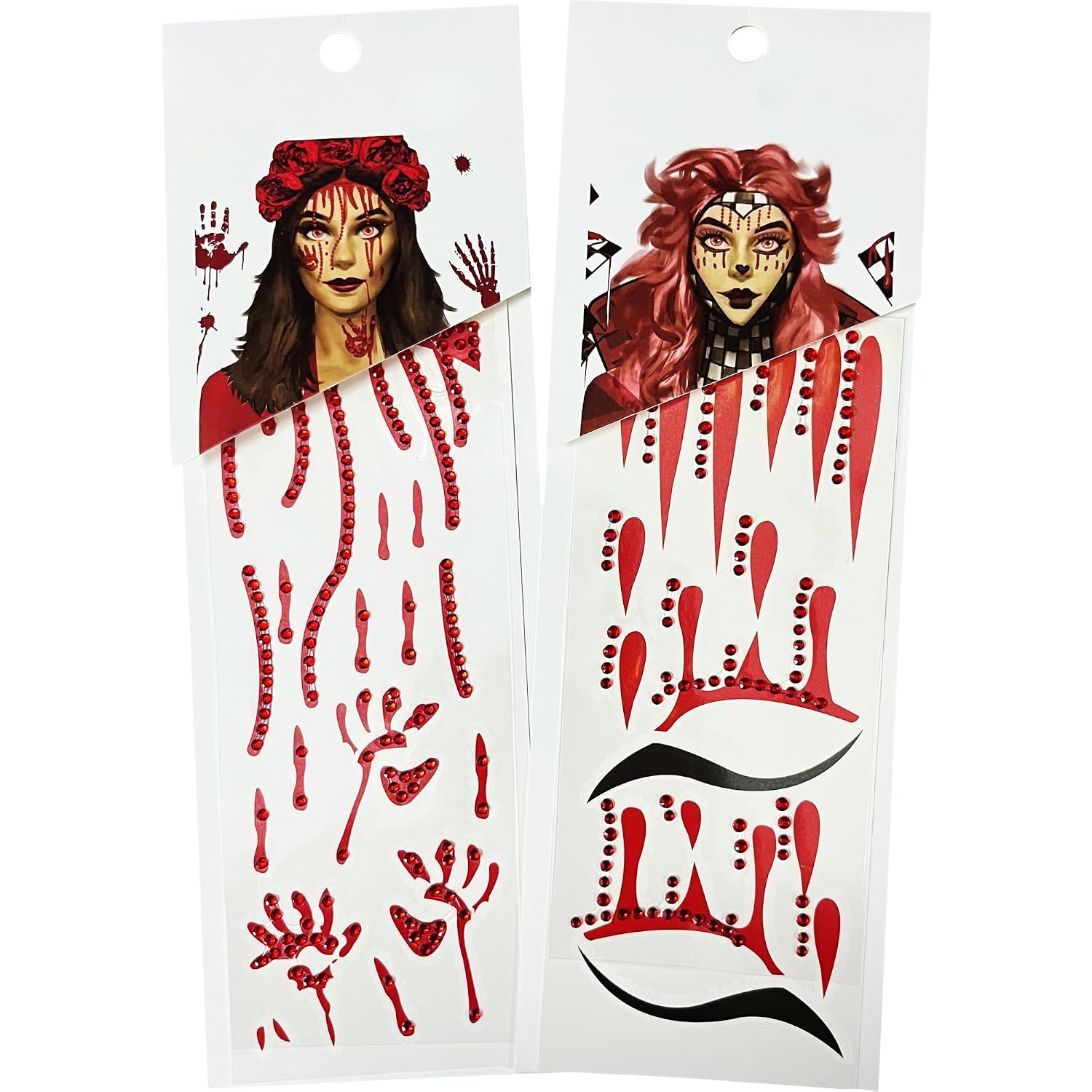 Fake Bleed Face Tattoos Temporary and Rhinestones Scar Face Gems ...